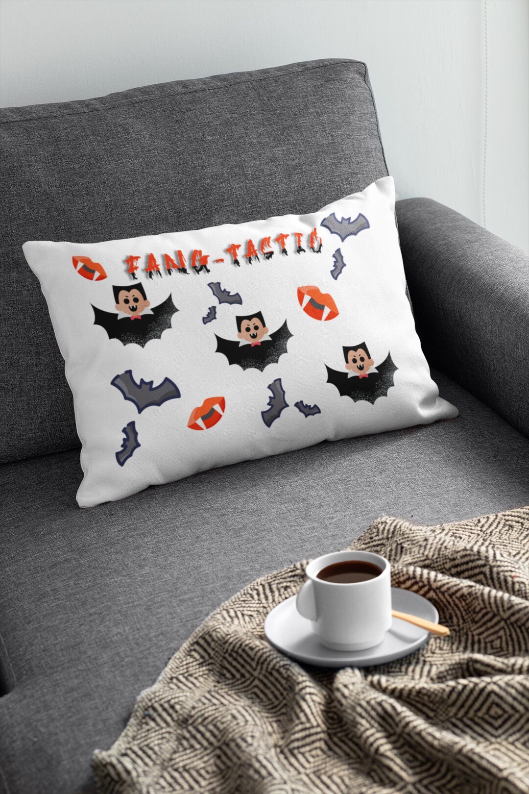 Fang-tastic Lumbar Pillow, Vampire Pillow, Halloween Season, Bat Pillow ...