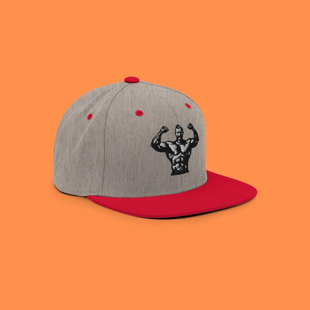 Classic Heather Gray Bodybuilder Snapback With Red Bill - Etsy