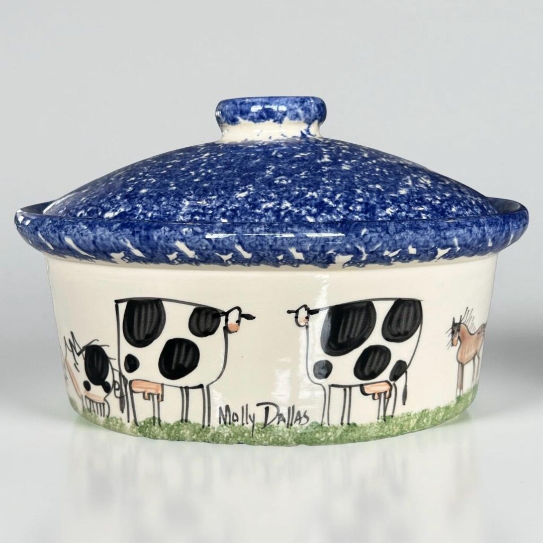 Molly Dallas Blue Spatterware Pottery - Lidded Casserole Dish - Serving ...