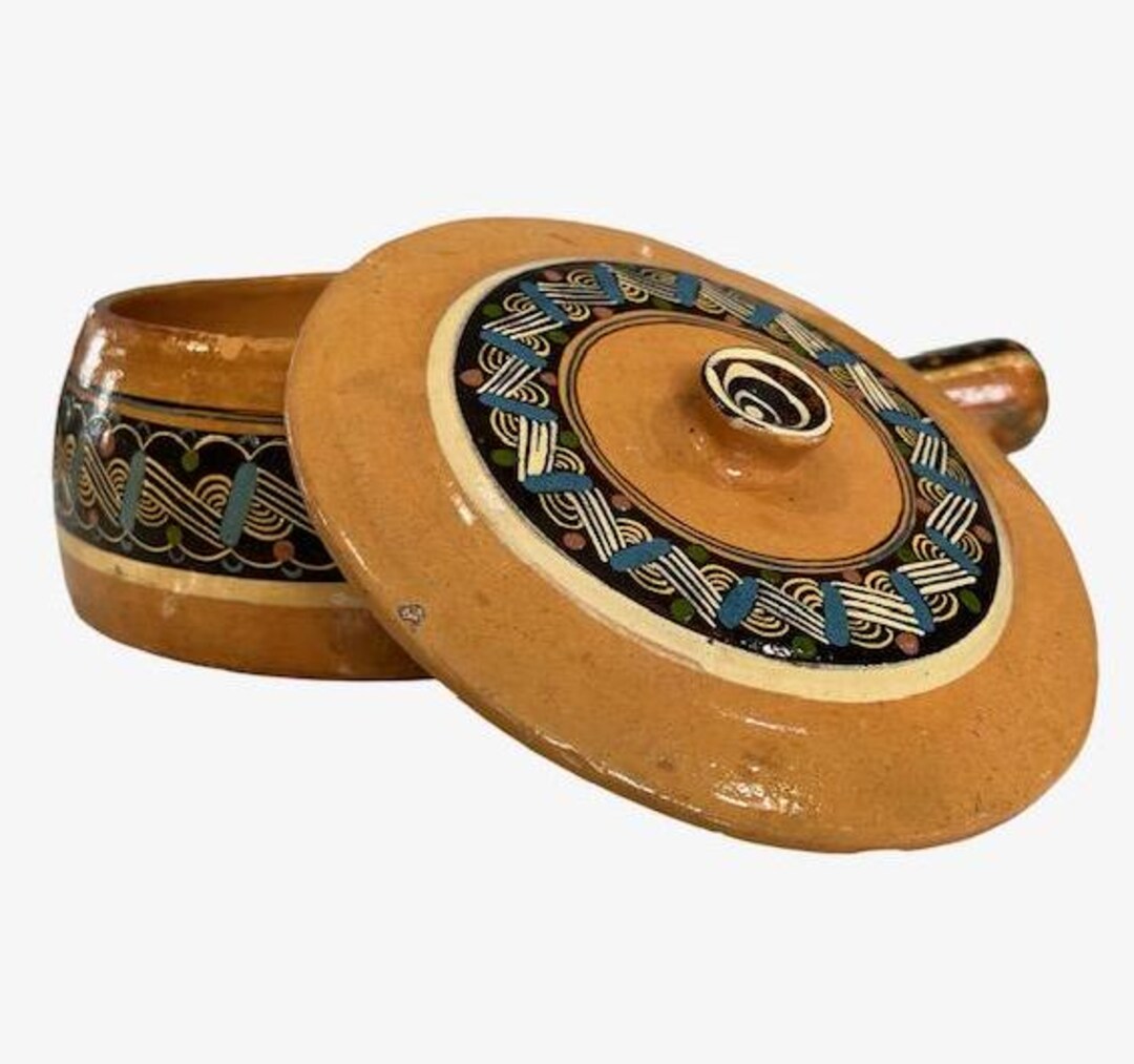 Mexico Hand-crafted Lidded Bean Pot Pottery Redware 8" Dia. X 5"h ...