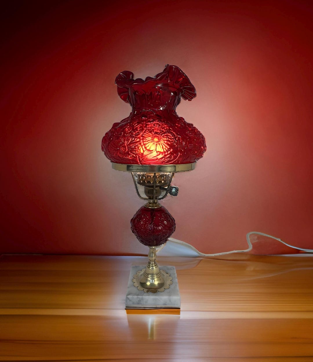Vintage Fenton Ruby Red Poppy Gone With the Wind Lamp 19-1/2" Tall - Etsy