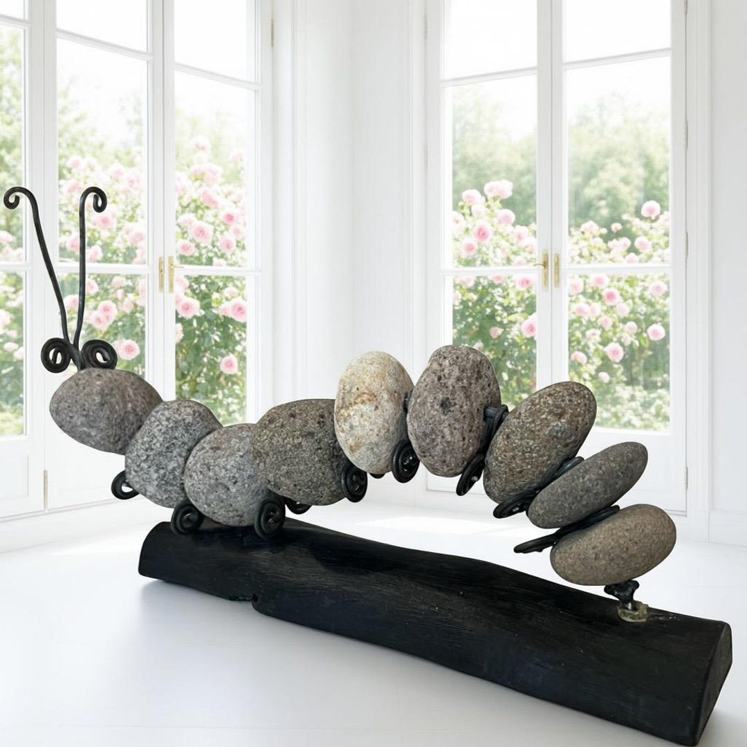 Handcrafted River Stone Caterpillar Statue - 10" Long - Nature - Etsy