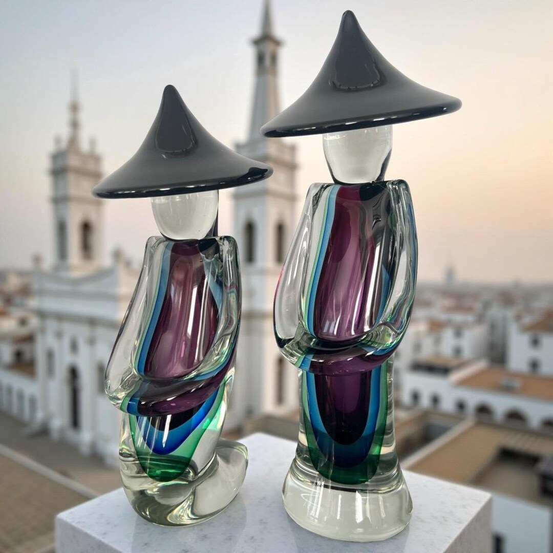 Murano Glass Luigi Onesto Sommerso Sculptures - Meditating Monks ...