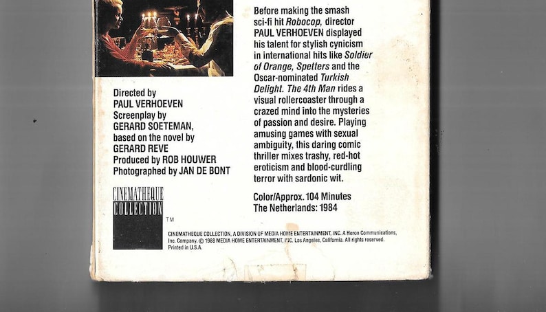 VTG VHS Paul Verhoeven's the 4th Man 1984 Cinematheque Collection Media ...
