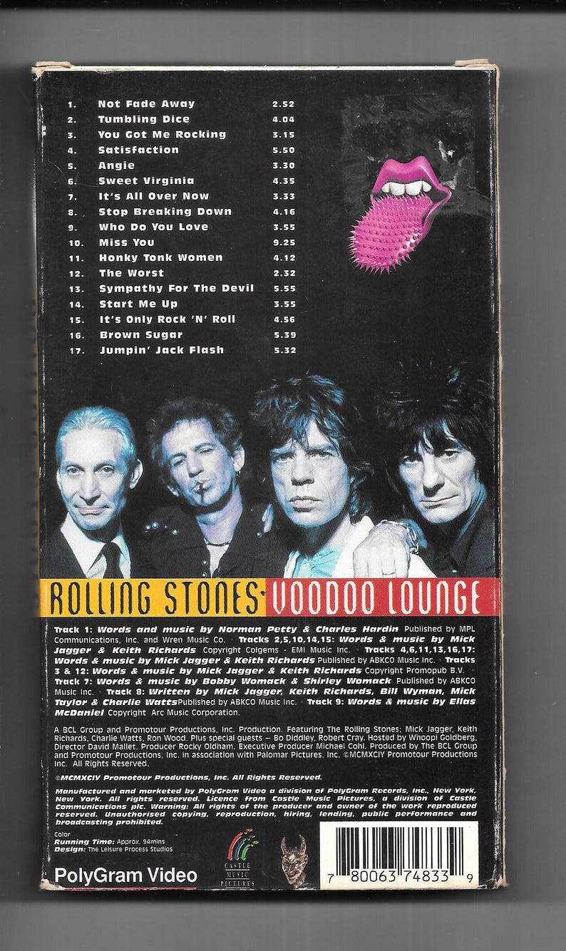 VTG VHS Rolling Stones Voodoo Lounge 1994 Polygram Video Never A Rental ...