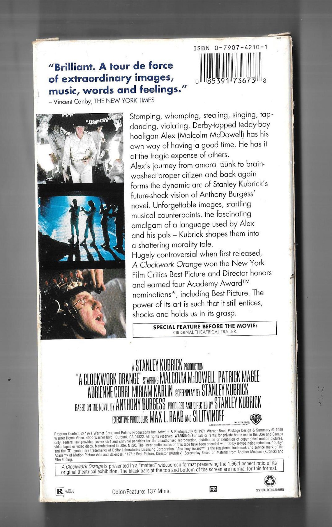 VTG VHS A Clockwork Orange 1971 Warner Bros. 1999 Non Rental Tape Plays New R - Etsy