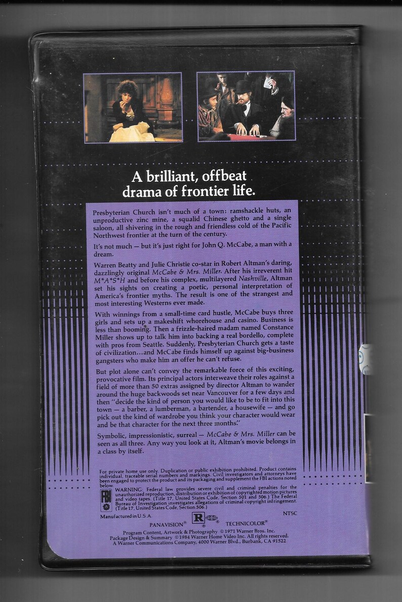 VHS Mccabe and Mrs. Miller 1972 Warner Bros. 1986 Non Rental W/original Clam Case VG Tape Looks ...