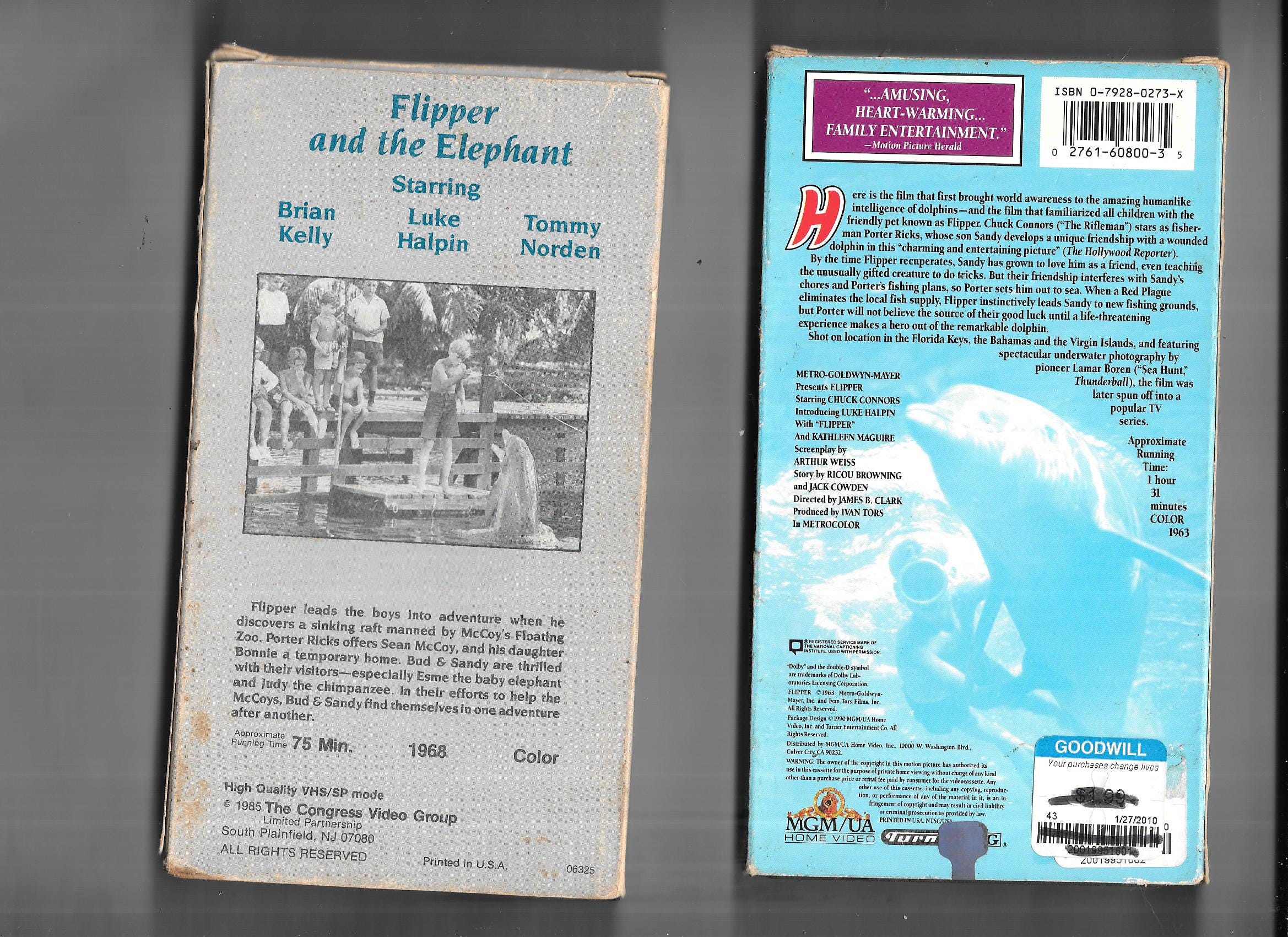 VHS Lot of 2 Flipper 1963 MGM/UA 1986 + Flipper and the Elephant 1985 ...