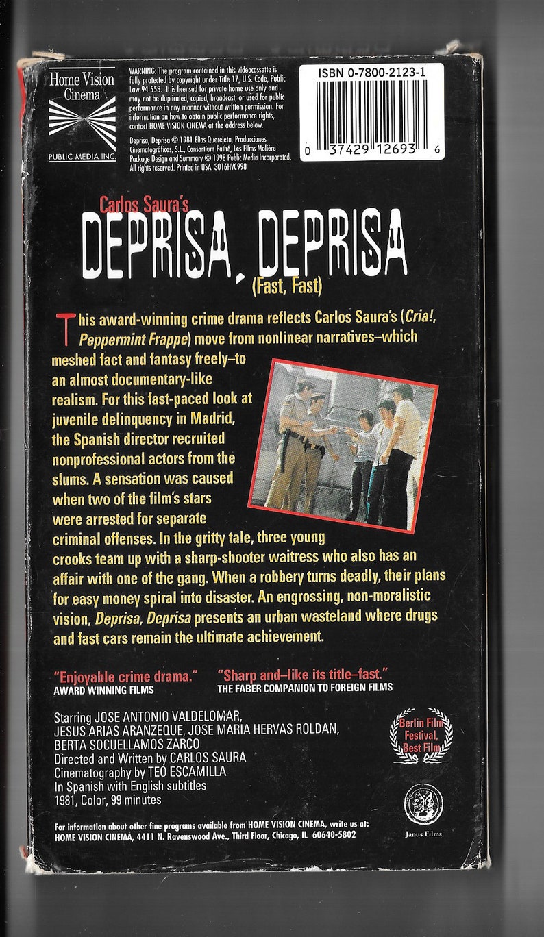 Deprisa, Deprisa fast, Fast Carlos Saura 1981 Janus Films VHS English ...