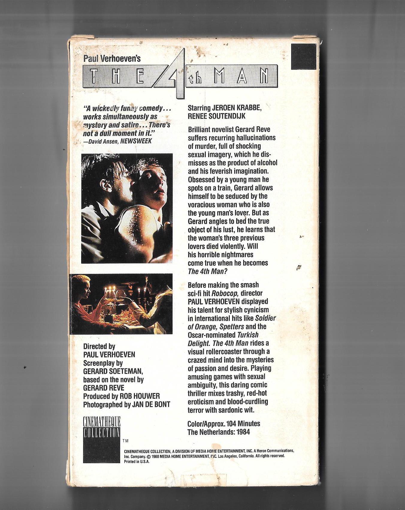 VTG VHS Paul Verhoeven's the 4th Man 1984 Cinematheque Collection Media ...