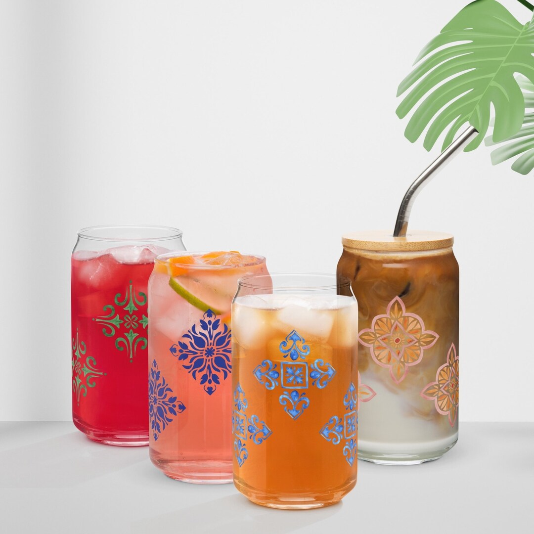 Iced Coffee Vintage Design Can Glass, Painted Tile Coffee Accessories ...