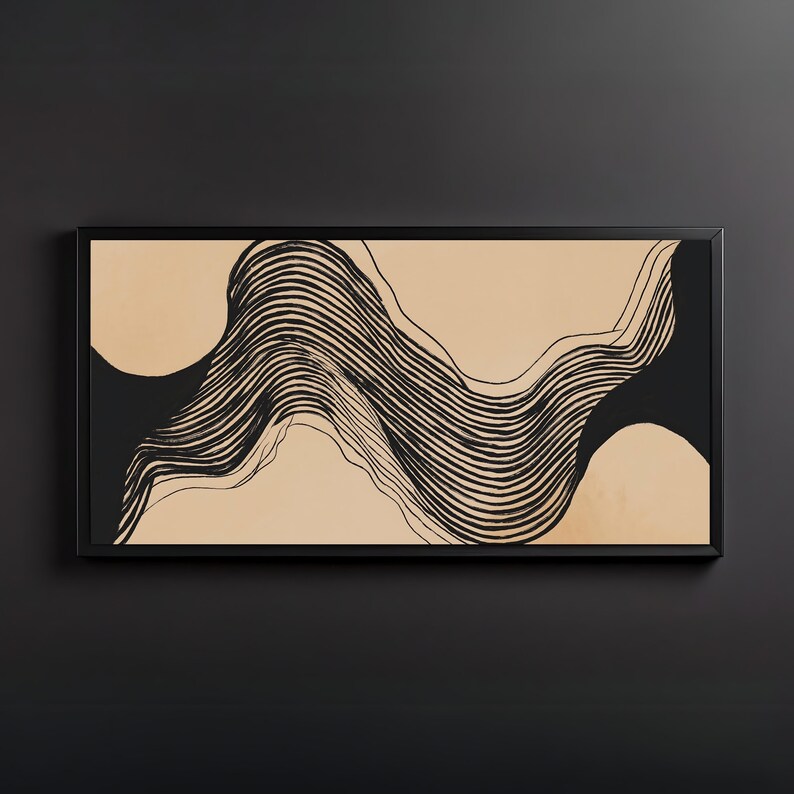 Horizontal Abstract Black Line Printable Wall Art, Wavy Line Print ...