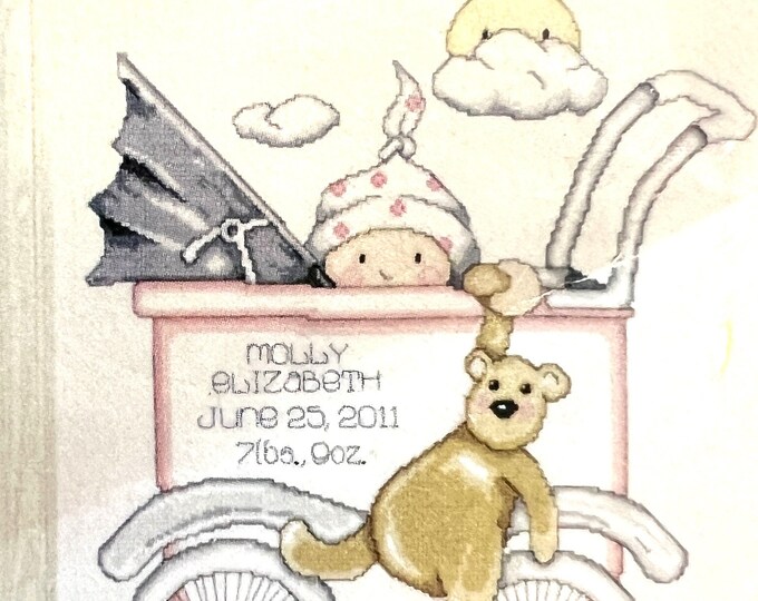 Teddy Bear Birth Record Counted Cross Stitch Kit 13x15 Girl Baby Buggy Birth Sampler Tobin Baby ...
