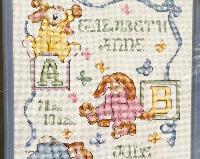 Bunny Birth Record Counted Cross Stitch Kit 11x14 Sleepy Bunnies Birth ...