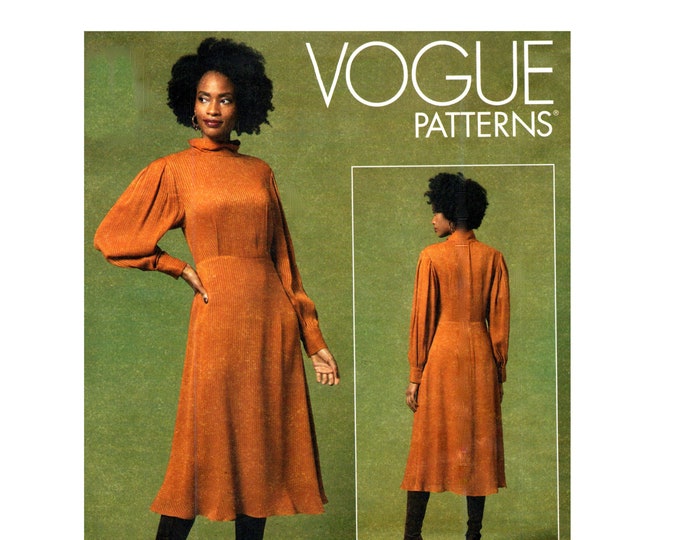 Vogue Dress Pattern Uncut Full Sleeve Dress Multisize 6-14 Bust 30.5-36 ...