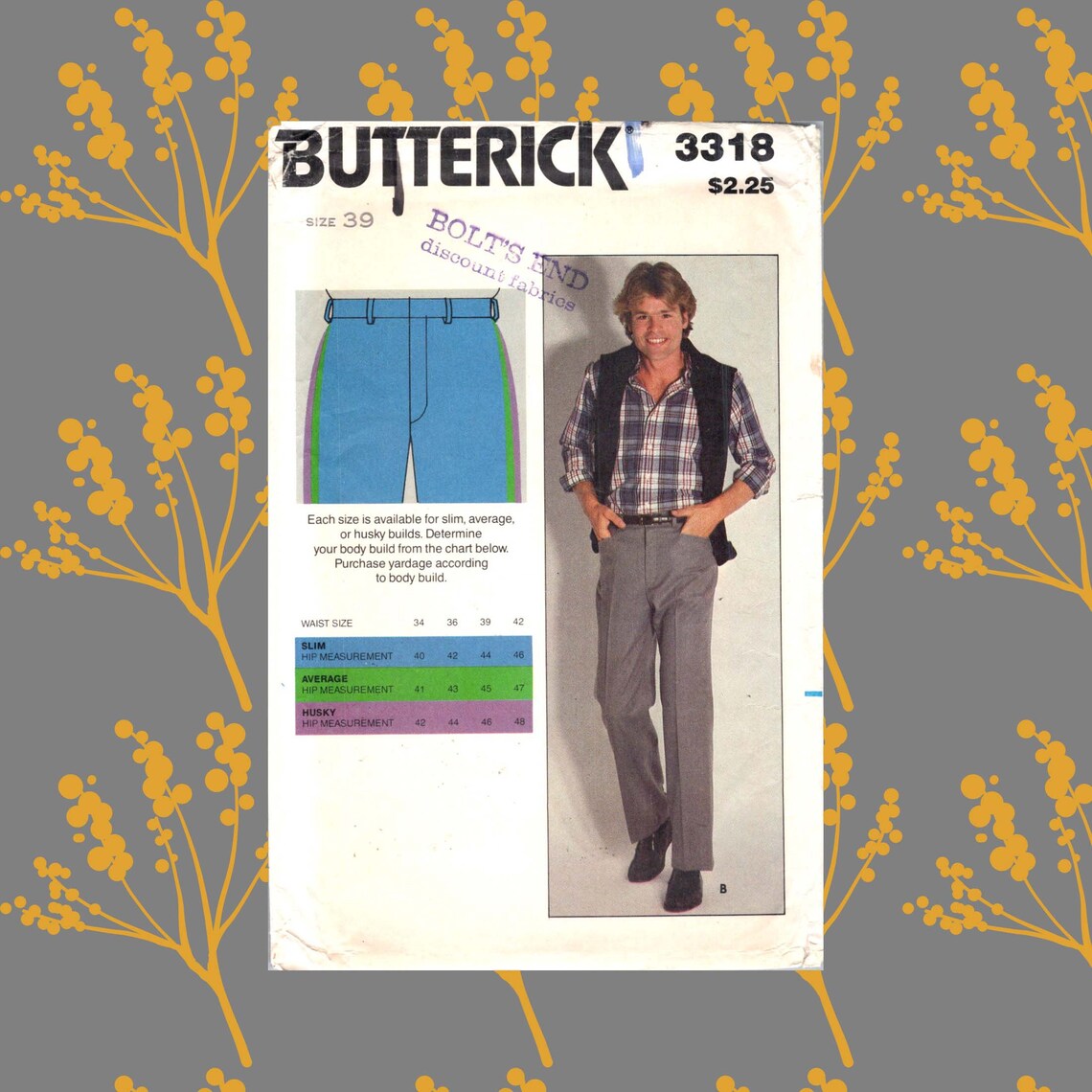 Mens Pants Pattern Uncut 80s Mens Slacks Size 39 Plus Size - Etsy