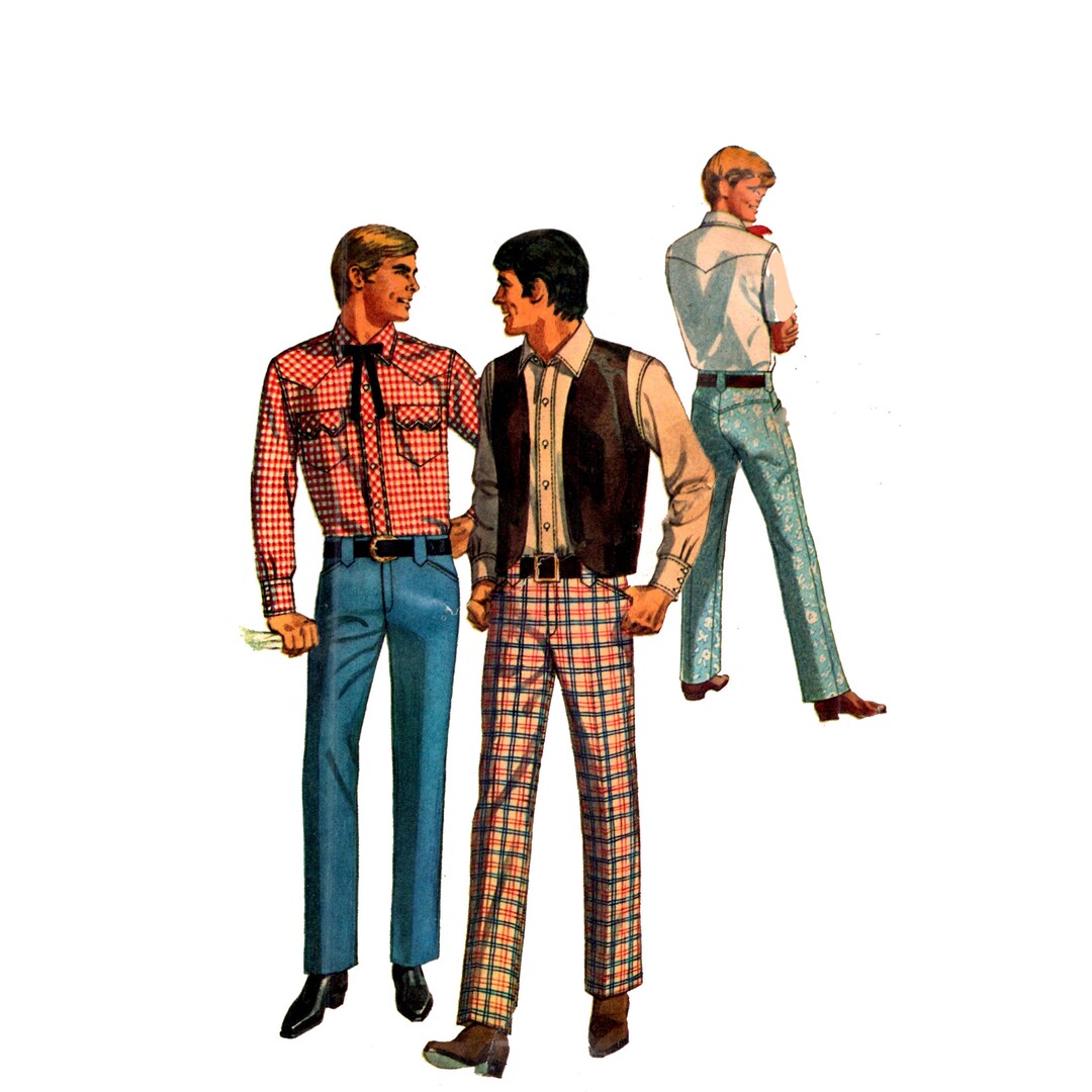 Mens Western Shirt Pattern Uncut 60s 70s Yoked Shirt and Vest Size 42 ...