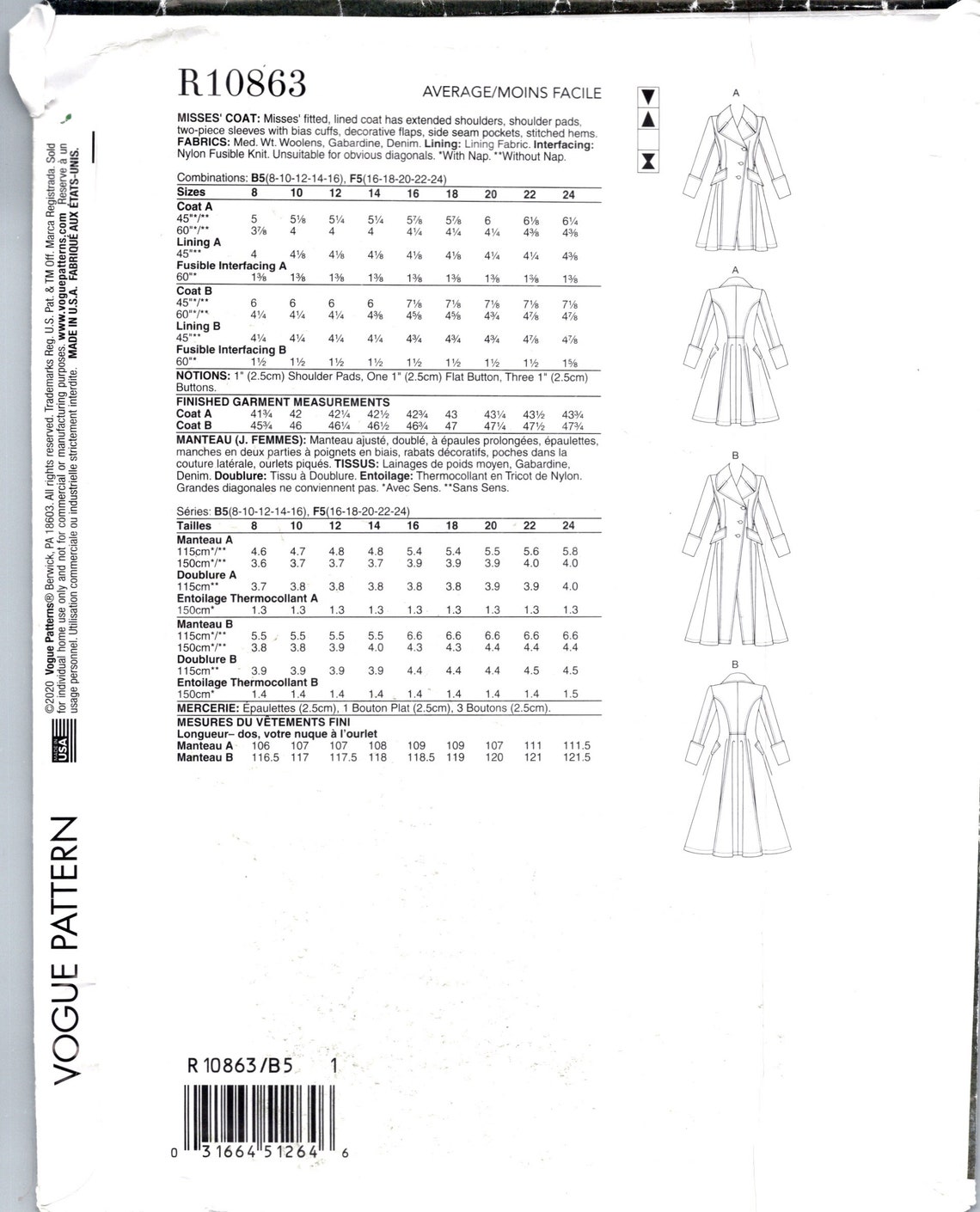 Princess Seam Coat Pattern Uncut Front Button Coat Multisize - Etsy