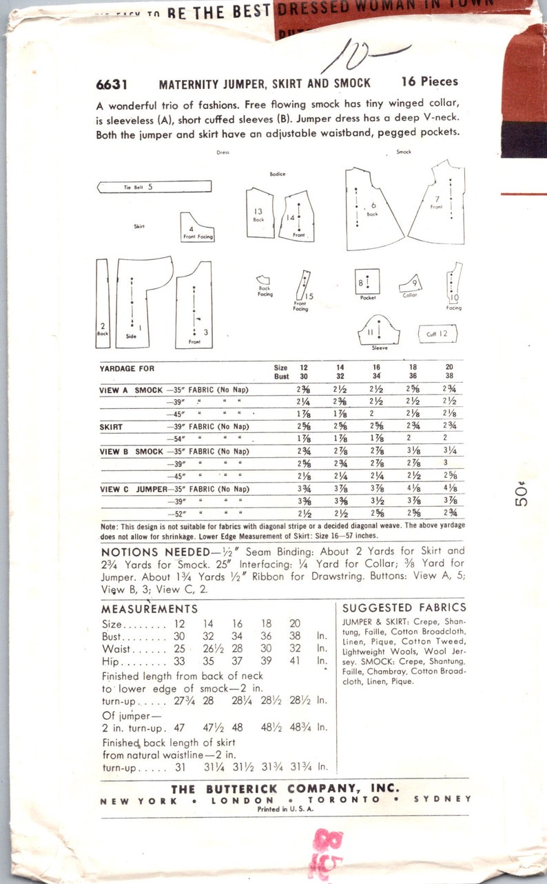 Smock Pattern Uncut 50s Maternity Dress Skirt or Jumper - Etsy