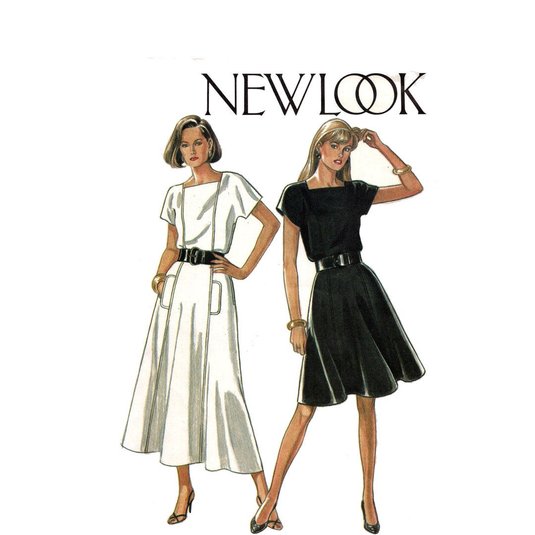 Gored Skirt Dress Pattern Uncut 90s Square Neckline Dress Multisize 8 ...