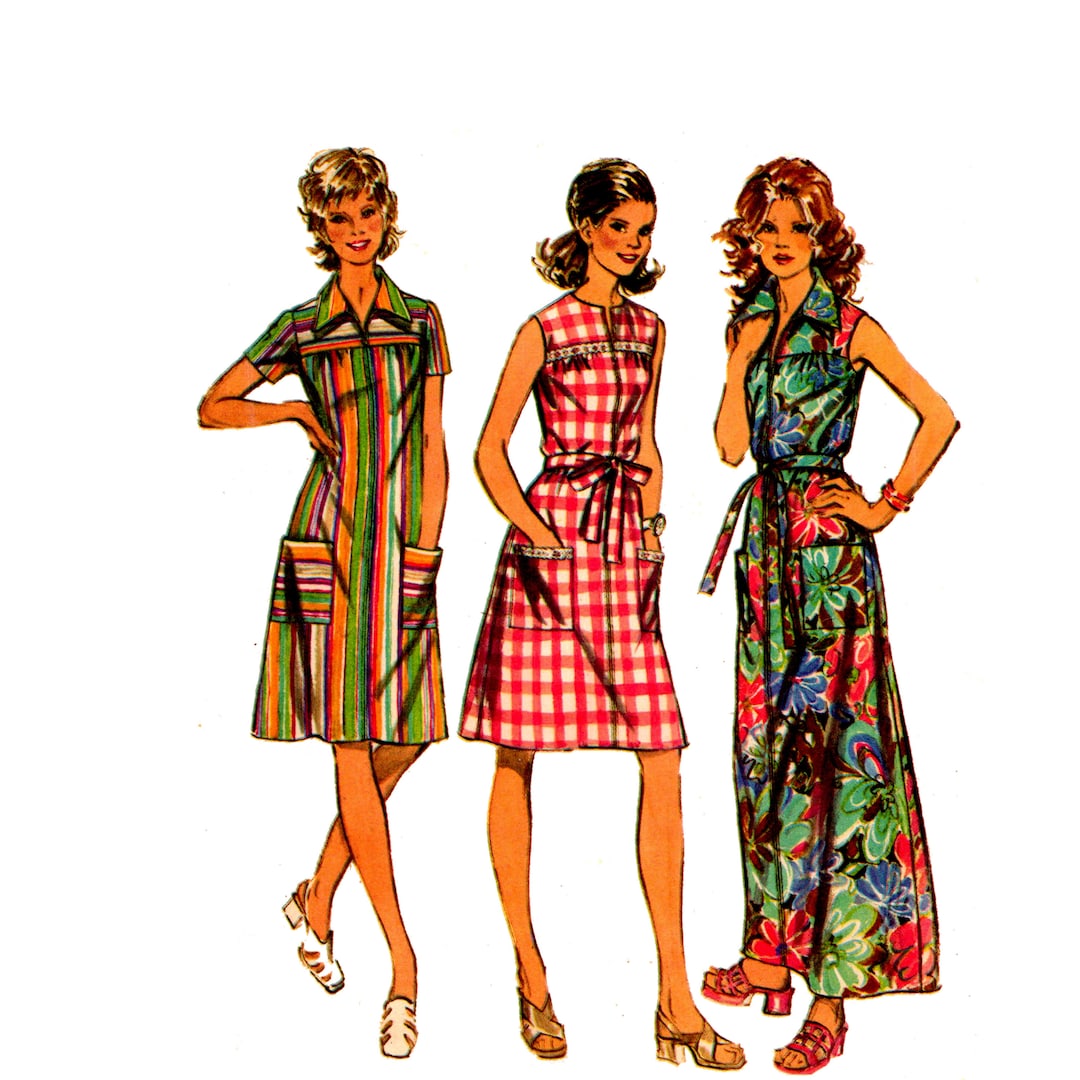 Vintage 70s Zip Front Dress Pattern Uncut Zip N Go Size 14 Bust 36 ...