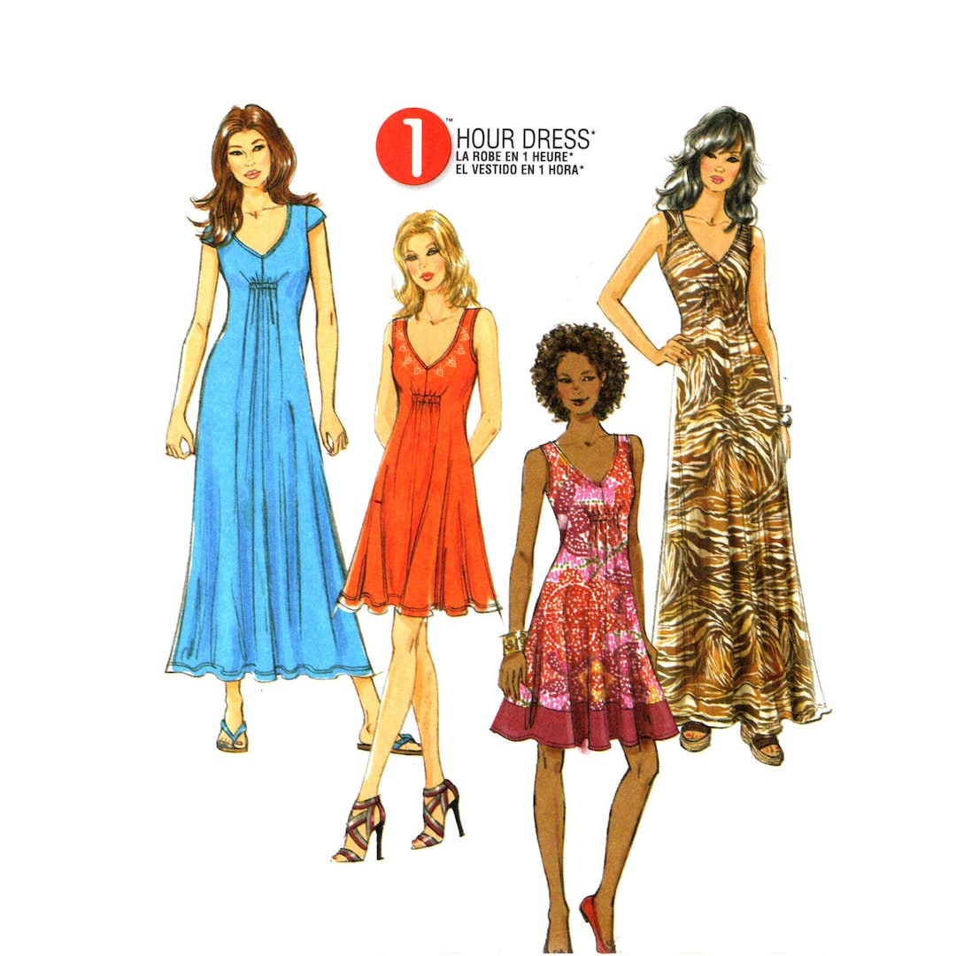 One Hour Dress Pattern Uncut Empire Dress Multisize 16-22 Bust 38-44 ...