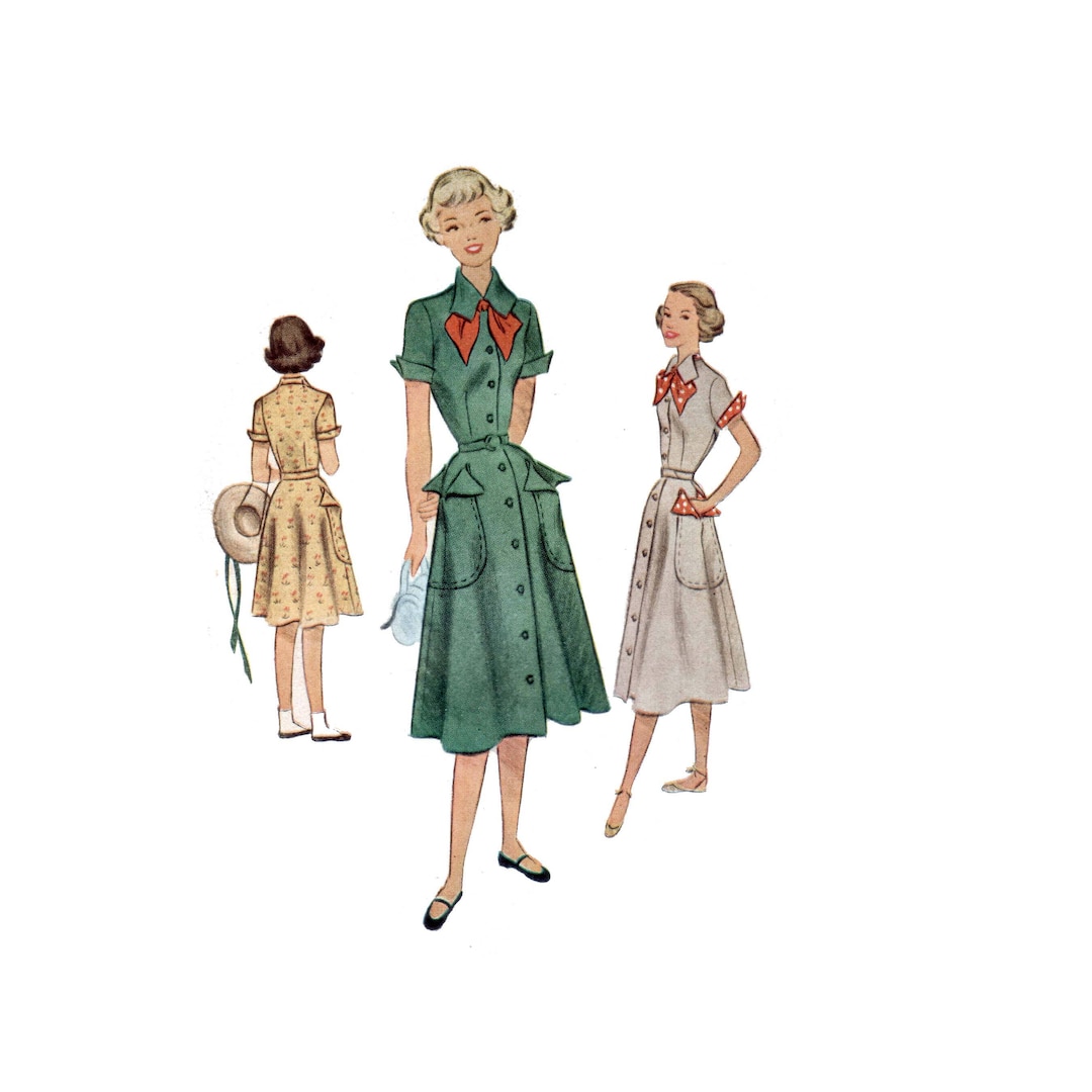 Vintage 40s Girl Scout Uniform Pattern Pre-cut Button Front Dress Size ...