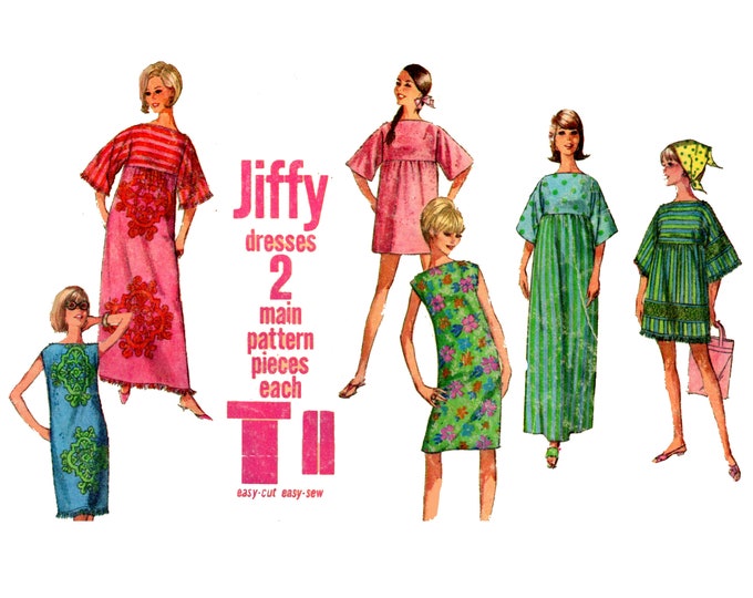 Towel Dress Pattern Pre-cut Jiffy 60s Caftan Size 12 Bust 32 Coverup ...