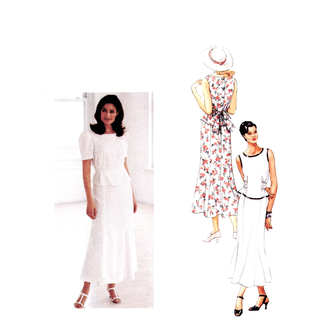 Back Button Blouse Pattern Uncut Cottagcore Two Piece Dress Multisize 8 ...