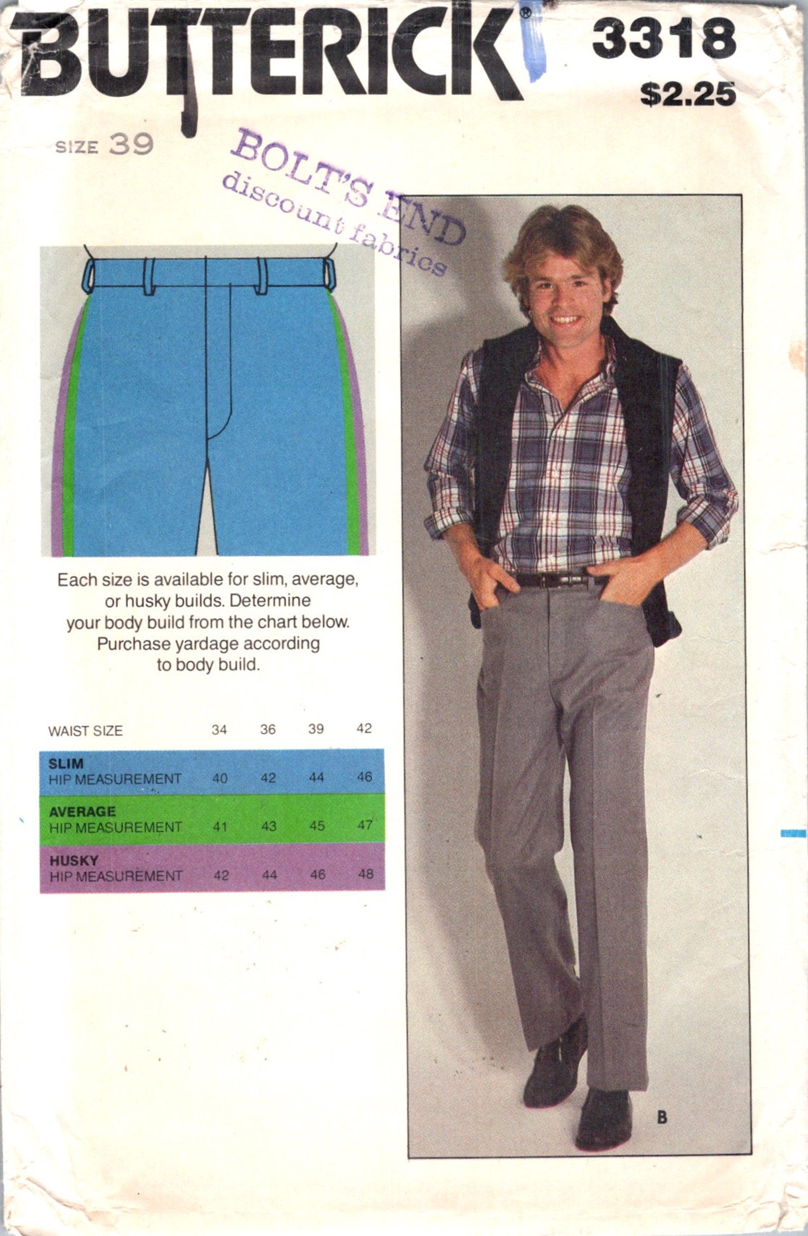 Mens Pants Pattern Uncut 80s Mens Slacks Size 39 Plus Size - Etsy