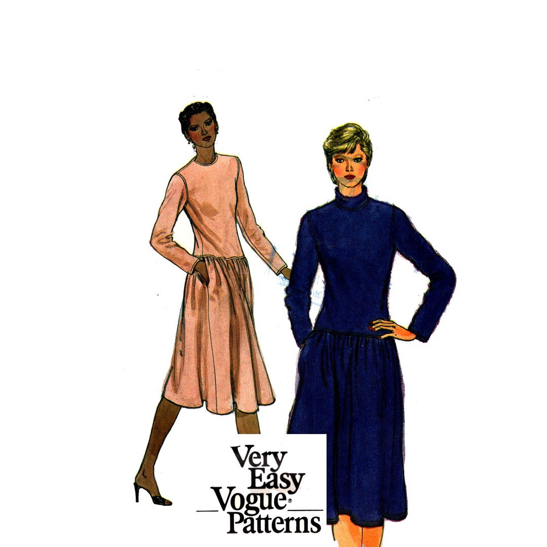 Vogue Drop Waist Dress Pattern Uncut 80s High Neck Dress Size 6 Bust 30 ...