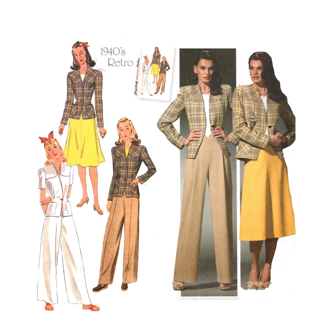 40s Wide Leg Pants Uncut Jacket and Skirt Multisize 20-28 Bust 42-50 ...