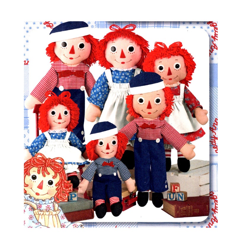 Raggedy Ann and Andy Pattern Uncut Rag Doll Three Sizes: 15 - Etsy