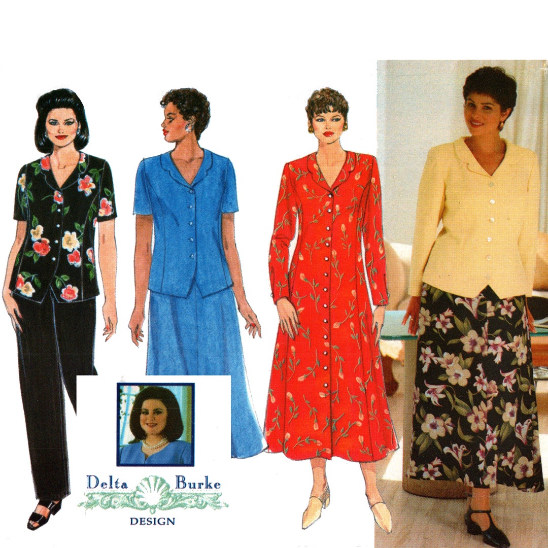 90s Princess Seam Dress Pattern Uncut Size 20w 24w Bust 42 46 Plus Size Button Front Dress Skirt