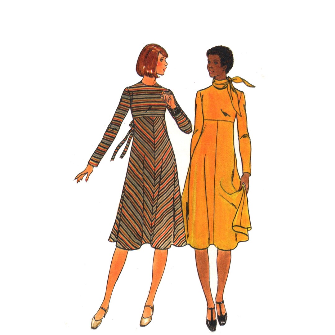 70s Swing Dress Pattern Uncut High Waist Dress Size 10 Bust 32 1/2 ...