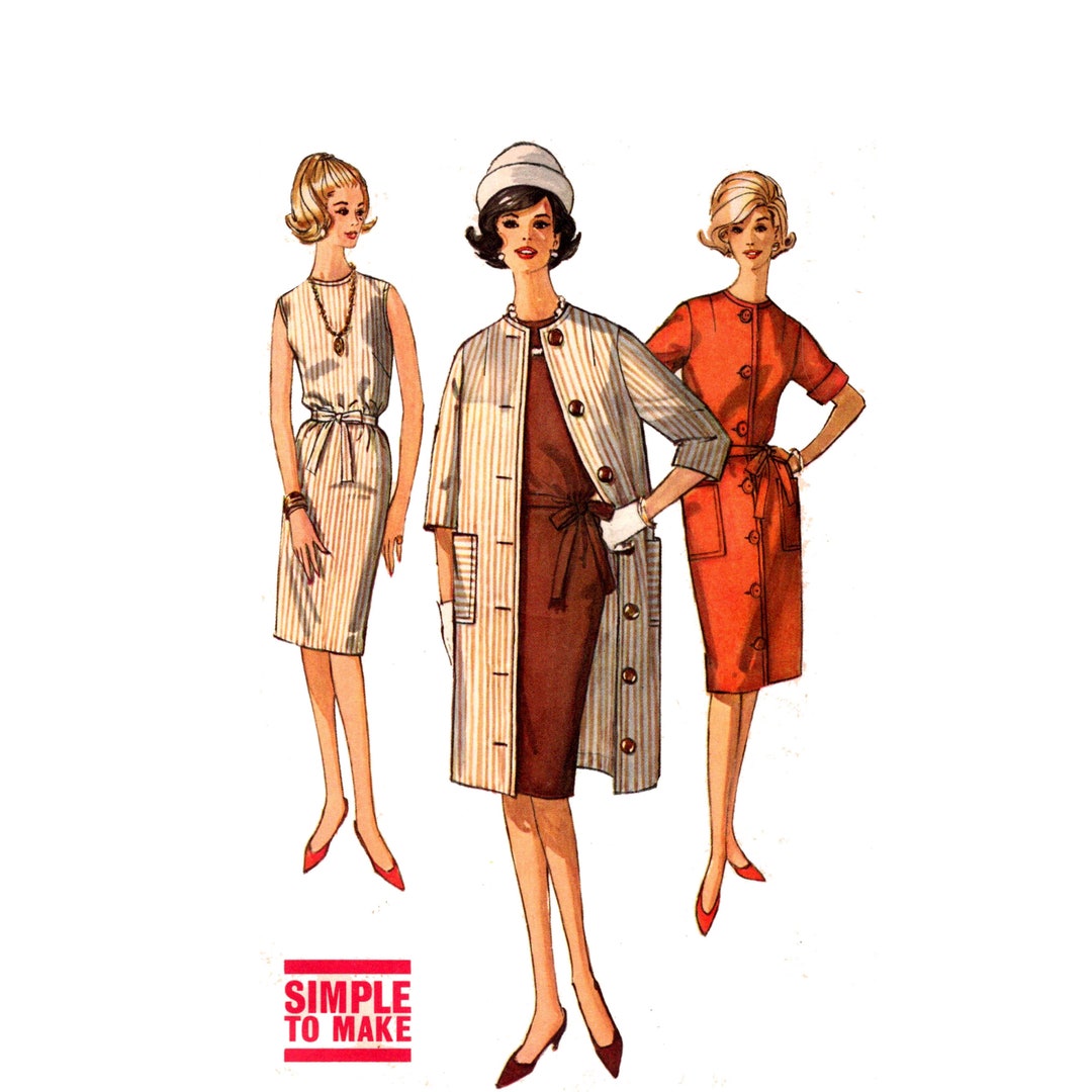 Coatdress Pattern Uncut 60s Belted Dress Size 16 Bust 36 Big Button ...