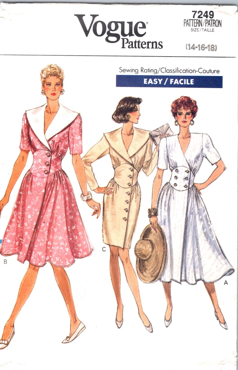 Vogue 80s Dress Pattern Uncut Midriff Band Dress Multisize - Etsy