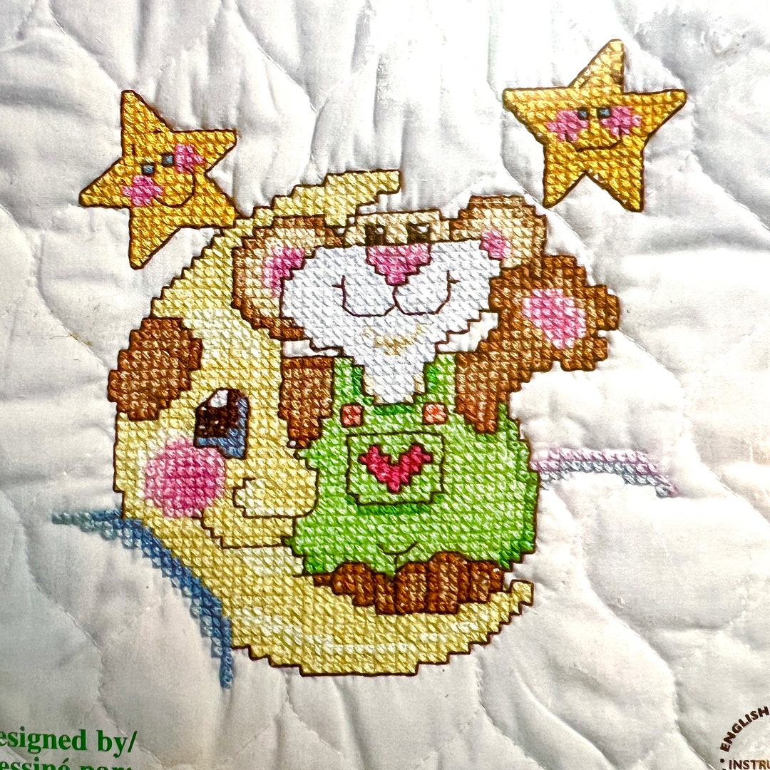 Mouse and Moon Baby Bib Stamped Cross Stitch Kit 9.5x11 Mouse on Moon ...