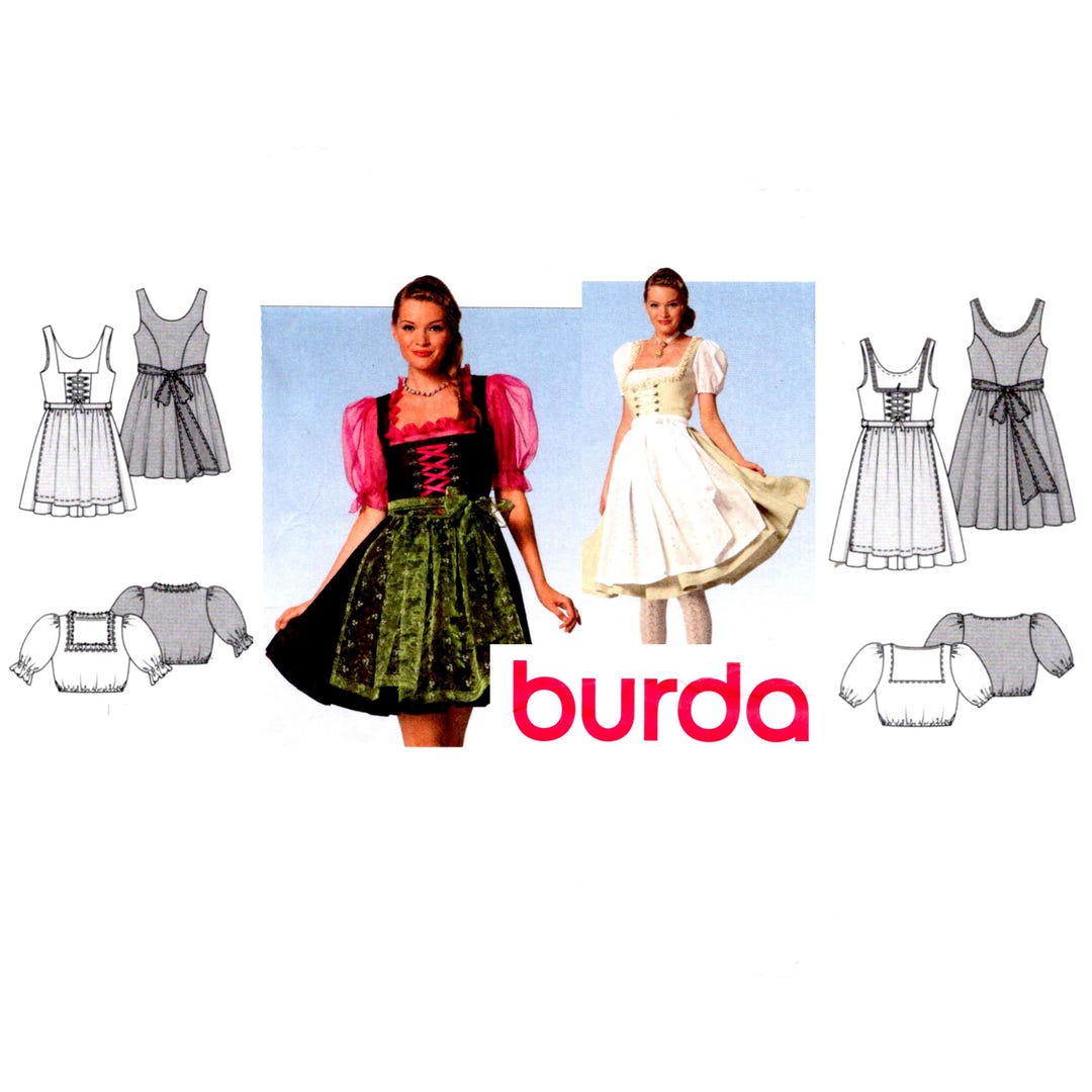 Dirndl Pattern Uncut Burda Dress and Blouse Multisize 6-20-16 Bust 30-41 Plus Size Folklore ...