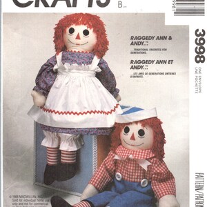 Raggedy Ann Pattern Uncut 36 Inch Large Rag Doll Pattern Raggedy Andy Child's Apron Vintage Toy ...