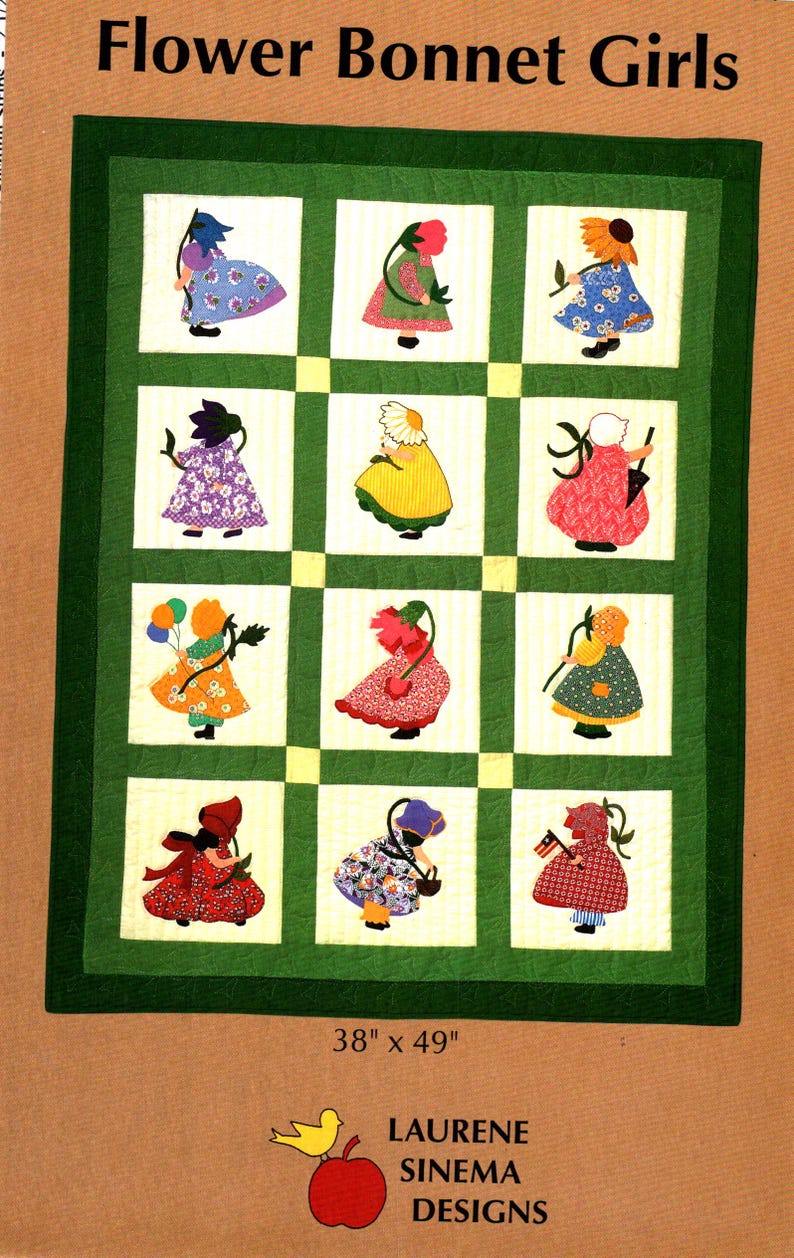 Vintage Flower Bonnet Girl Quilt Pattern Unused Mini Quilt by Laurene ...