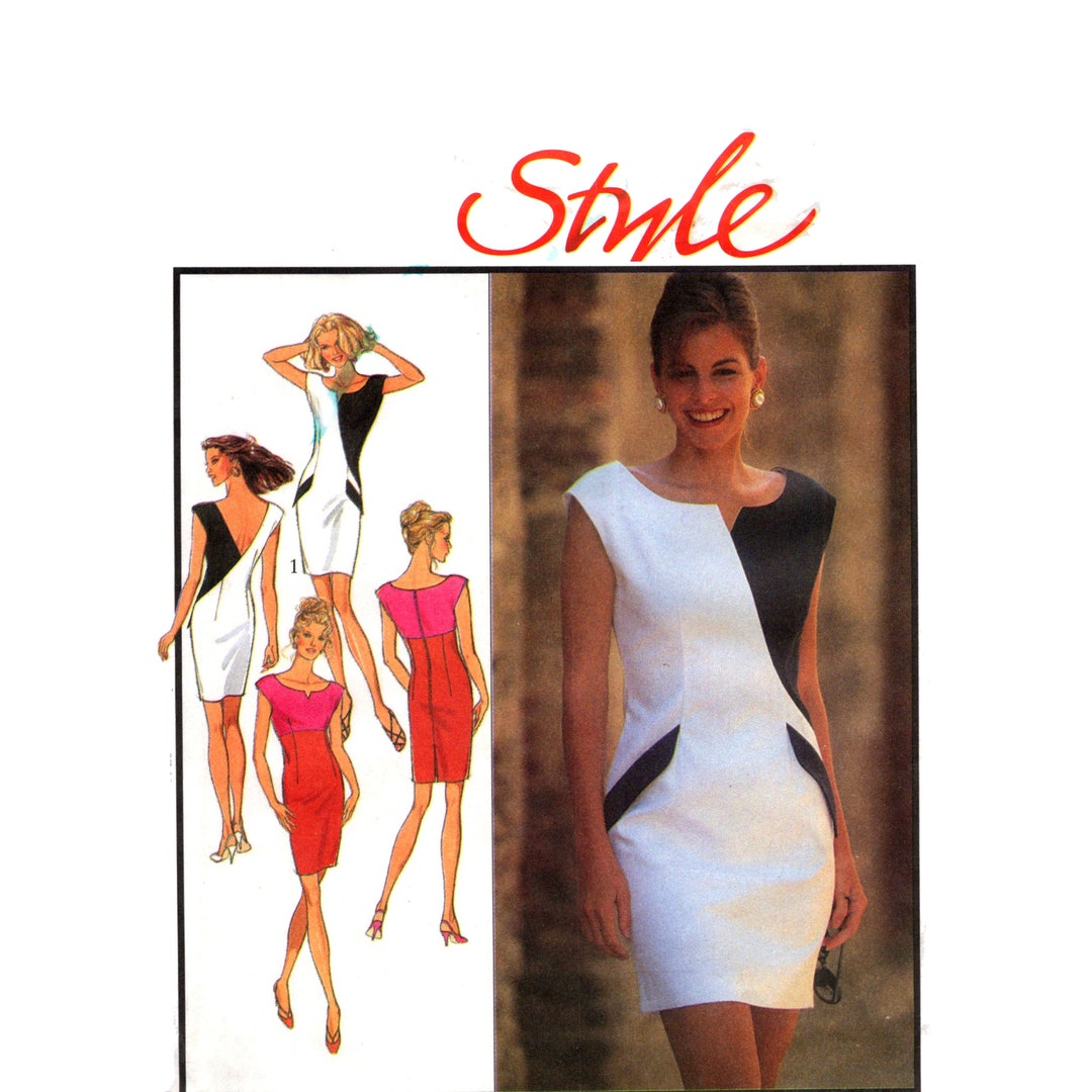 90s Low Back Dress Pattern Uncut Color Block Dress Multisize 6-16 Bust ...