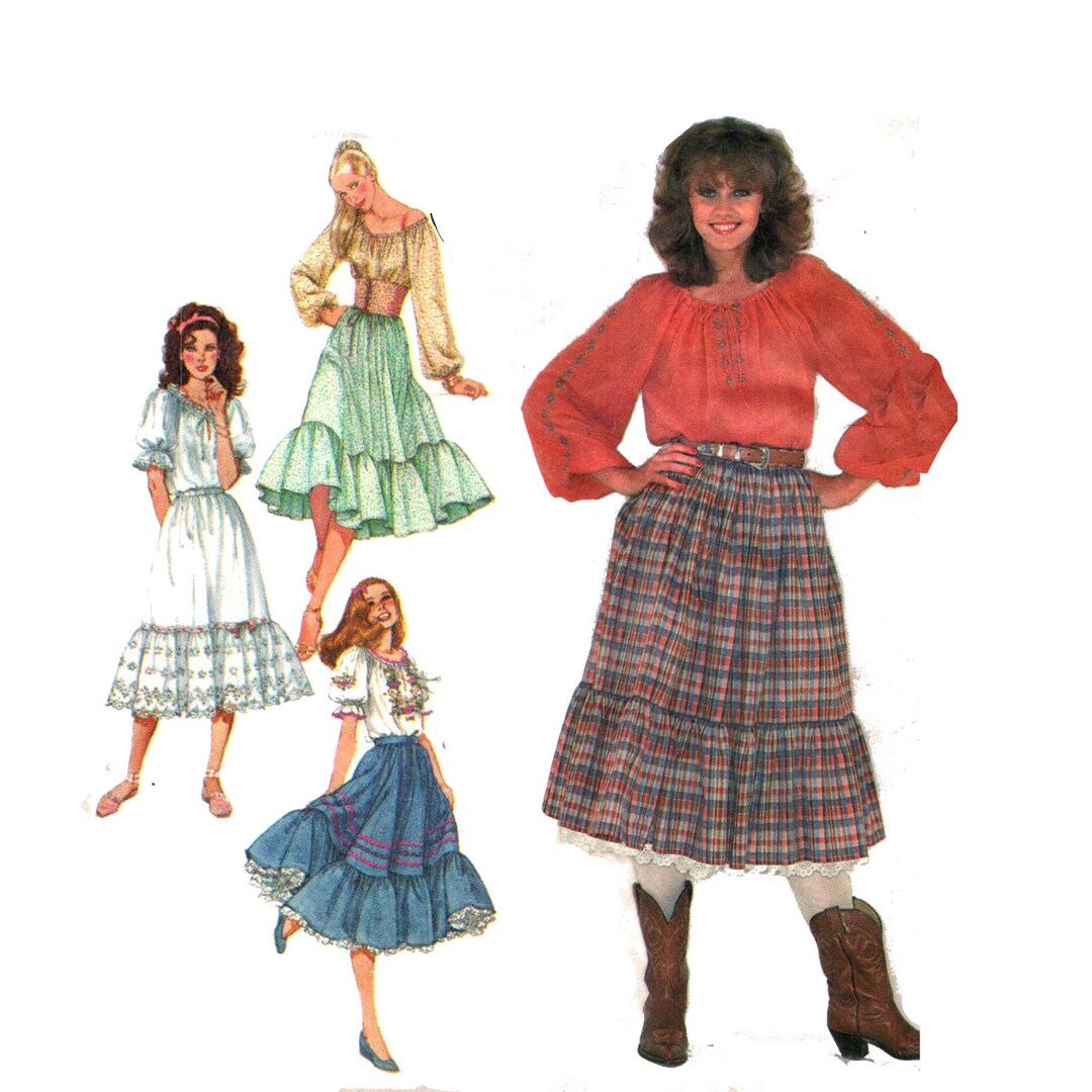 Ruffled Skirt Pattern Uncut Prairie Skirt Size 12 Bust 34 Petticoat ...