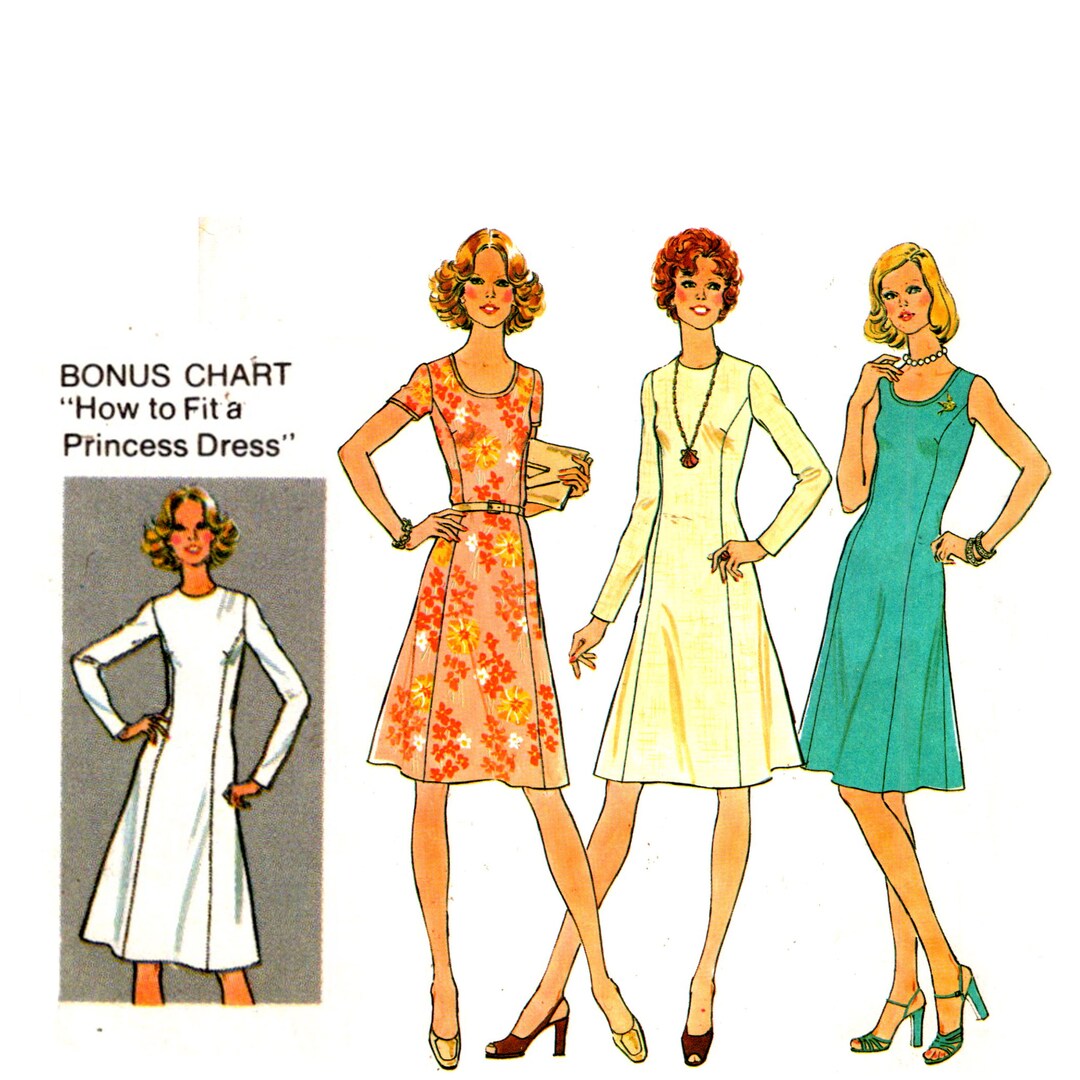 Aline Fitting Shell Pattern Uncut 70s Princess Seam Dress Size 16 Bust ...