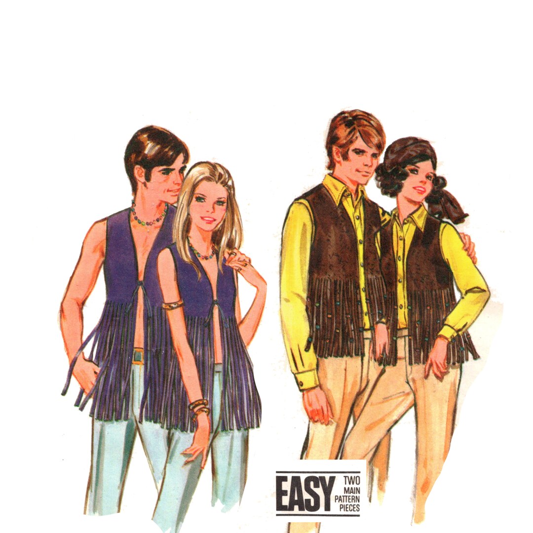 60s Fringed Vest Pattern Uncut Mens and Womens Size Sm or Lg Plus Size ...