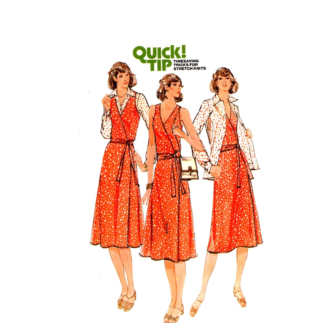 Wrap Dress Pattern Uncut 70s Sundress Size 44 Bust 44 Plus Size Blouse ...