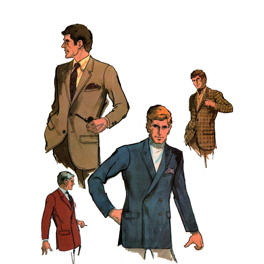60s Sports Jacket Pattern Uncut Mens Blazer With Double Breasted Option ...