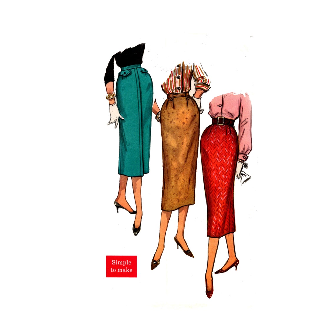 50s One Yard Skirt Pattern Pre-cut Easy Pencil Skirt Size 10 Waist 24 ...