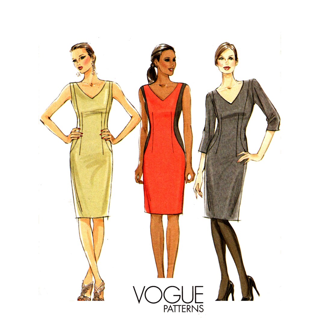Vogue Color Block Dress Pattern Uncut Vee Neckline Sheath Dress ...