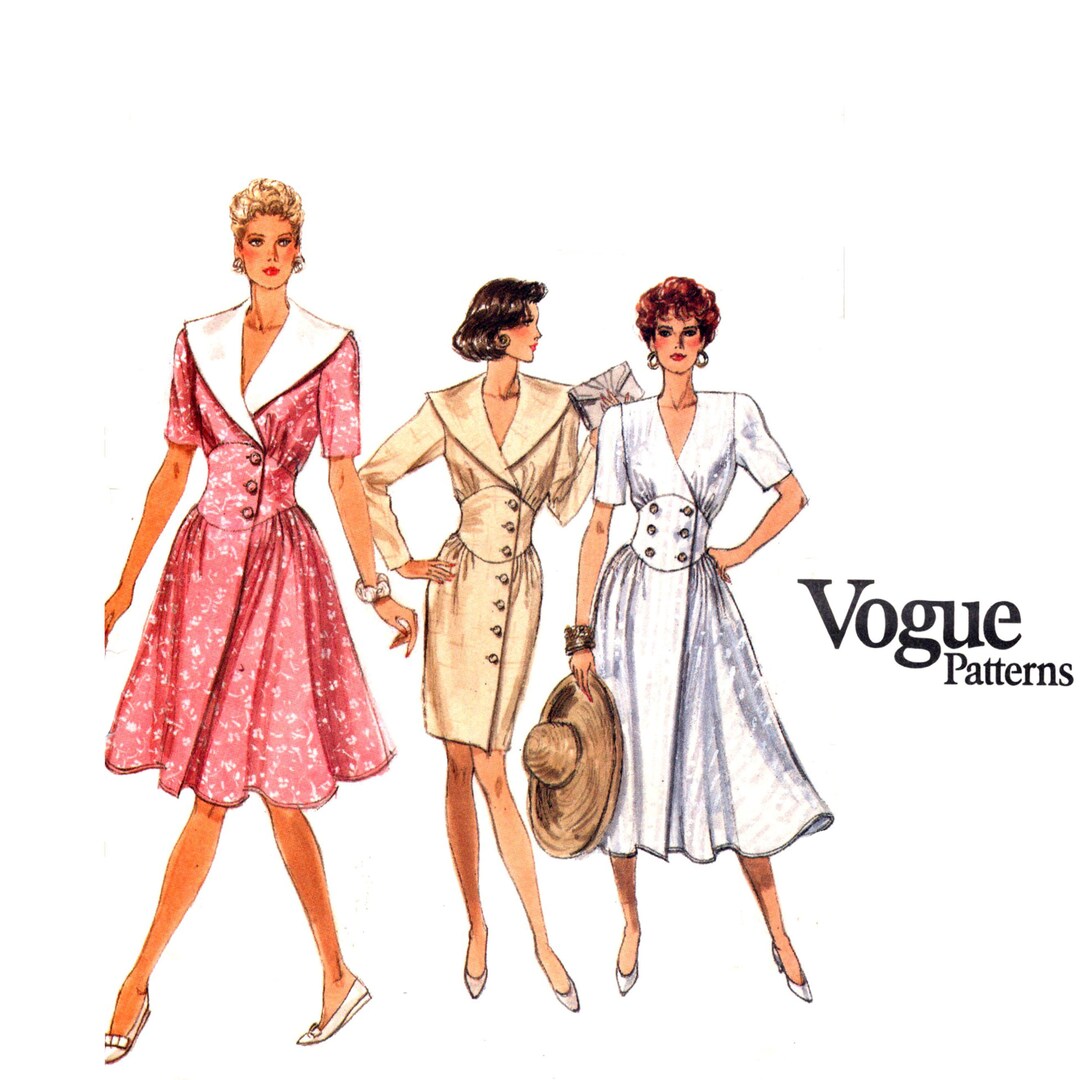 Vogue 80s Dress Pattern Uncut Midriff Band Dress Multisize - Etsy